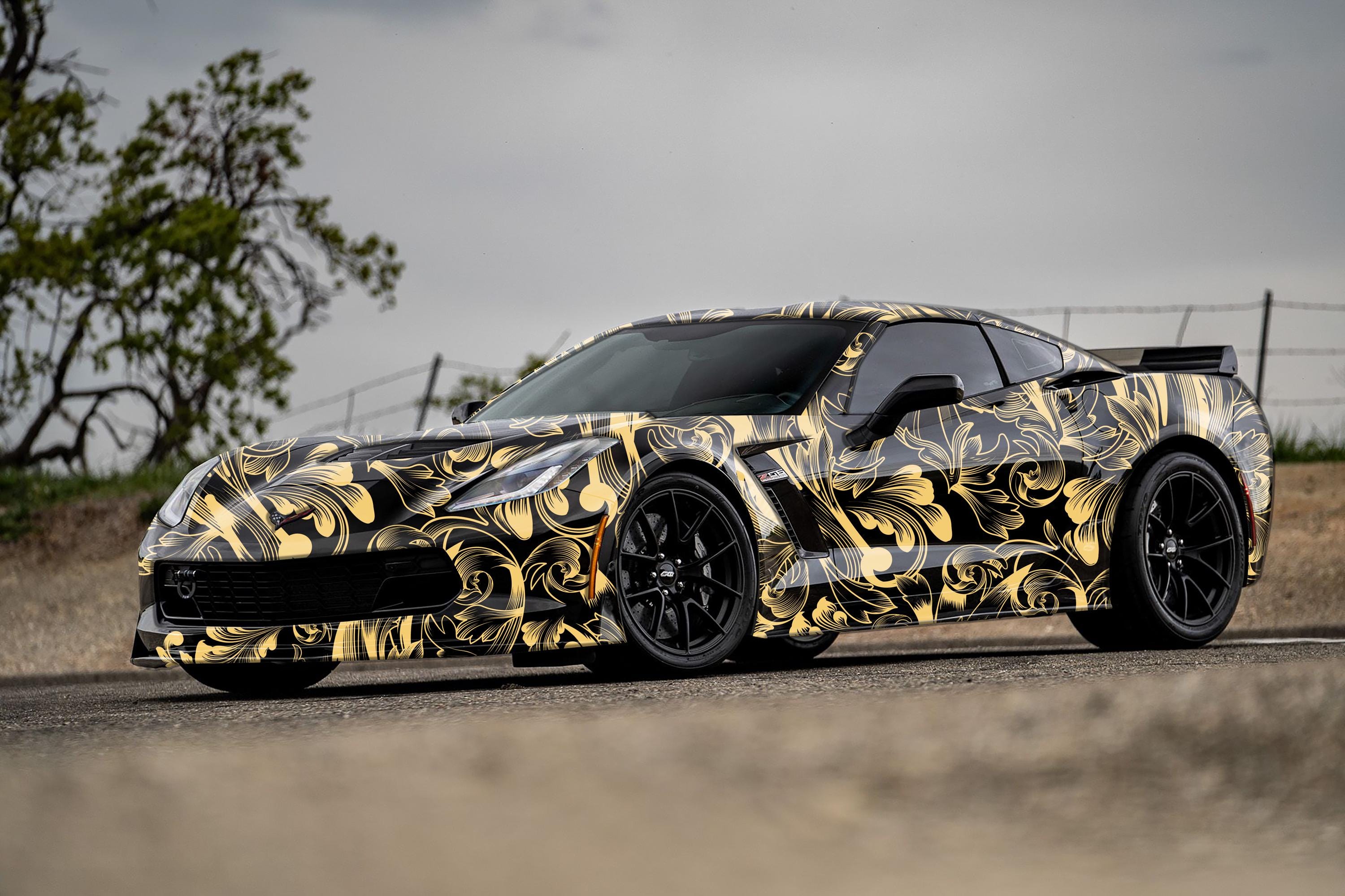 Gold Black Swirl Vehicle Wrap: Custom Motorcycle Car Design (digital ...