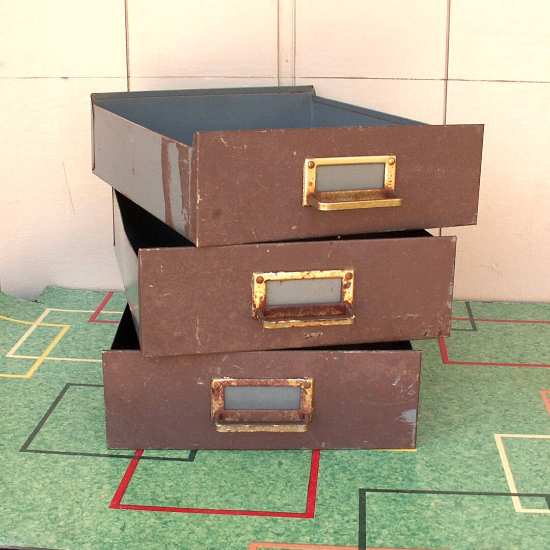 Three Vintage Metal Industrial Drawers - Etsy