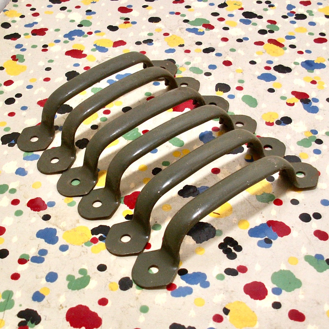 Six Vintage Lightweight Metal Army Green Color Drawer Cabinet Handles ...