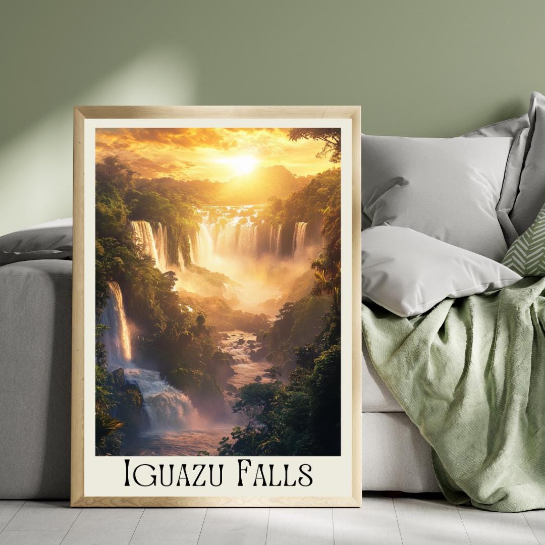 Iguazu Waterfall Print - Waterfall Poster - Brazil Travel Wall Art ...