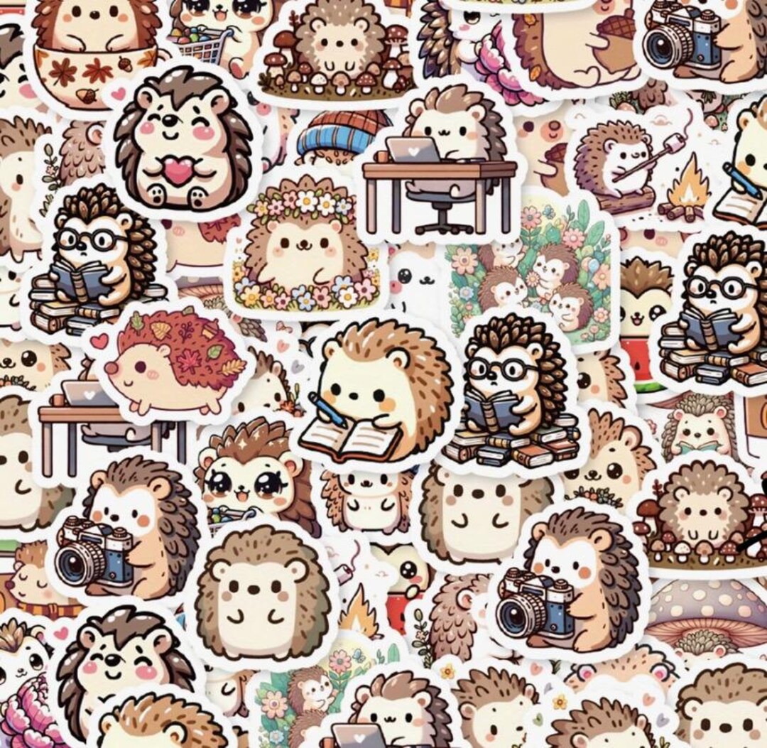 10 Pack Hedgehog Themed Vinyl Stickers- Great for Laptops, Stationery ...