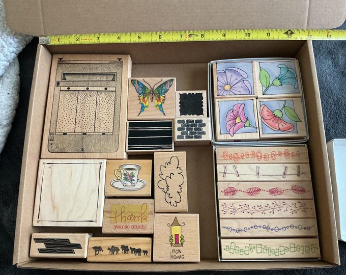 Box of Vintage Wooden Rubber Crafting Stamps- All 22 Stamps Included ...
