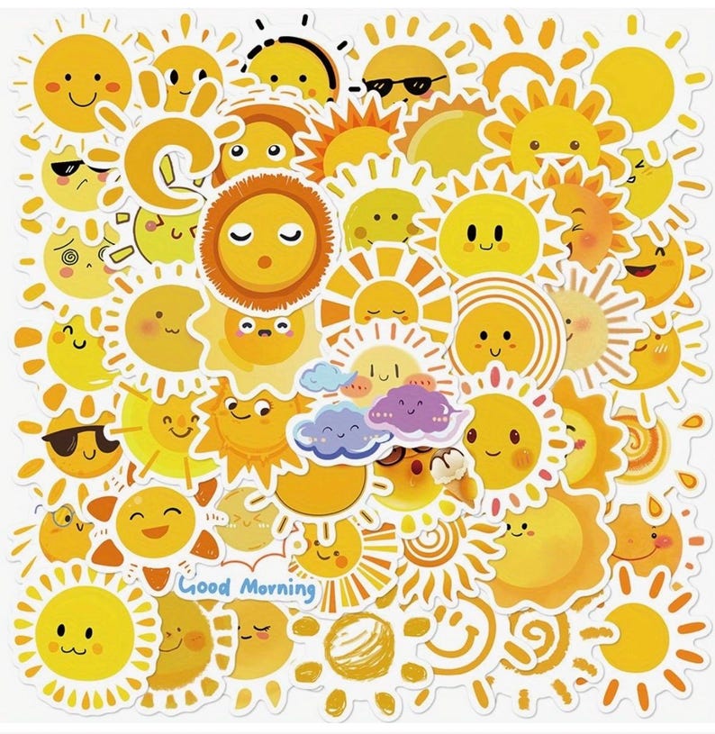 10 Pack Sunny Themed Vinyl Stickers- Great for Laptops, Stationery ...
