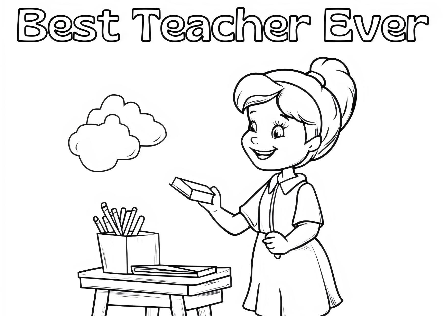 Instant Download Printable Best Teacher Coloring Card, Greeting Card ...