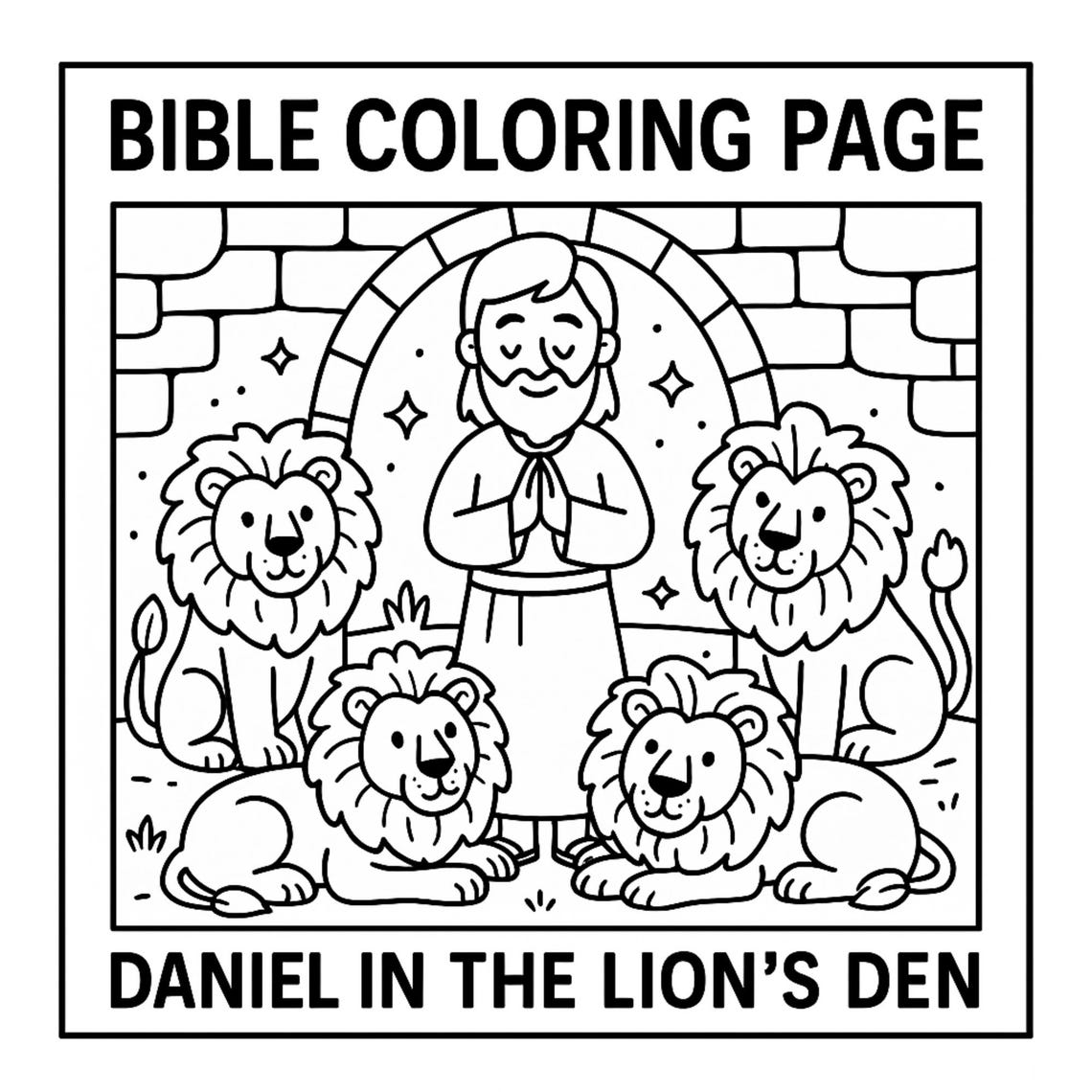 Daniel in the Lions' Den Coloring Page: Christian Kids Bible Story (PDF ...