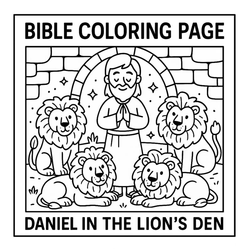 Daniel in the Lions' Den Coloring Page: Christian Kids Bible Story (PDF ...