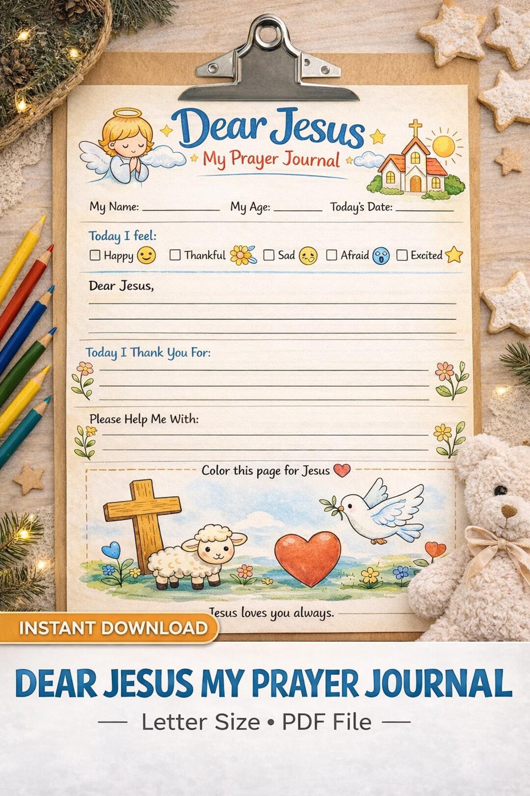 Kids Prayer Journal Printable | Christian Worksheet, Sunday School (PDF ...