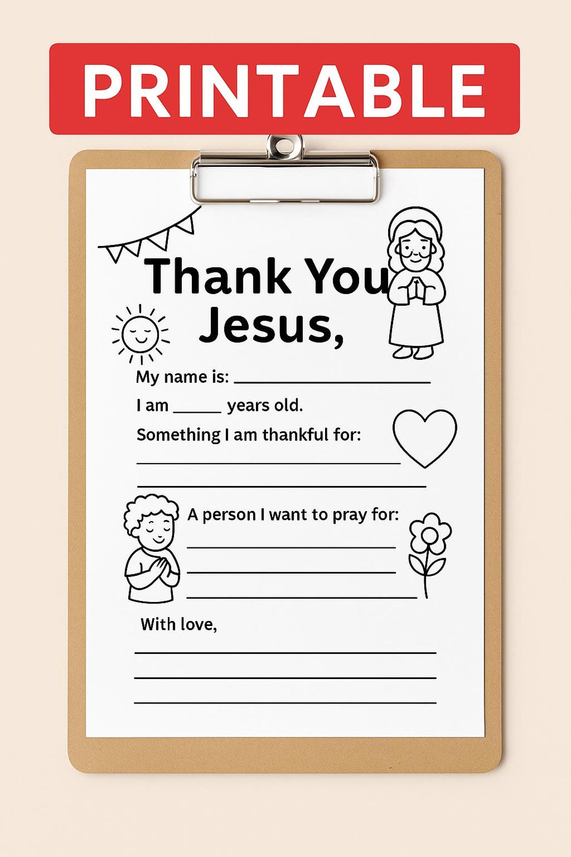 Thank You Jesus Letter Printable for Kids - Etsy Canada