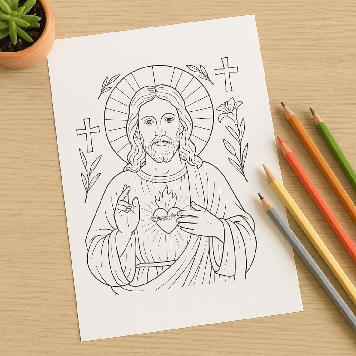 Printable Sacred Heart of Jesus Coloring Page: Christian Art (PDF) - Etsy