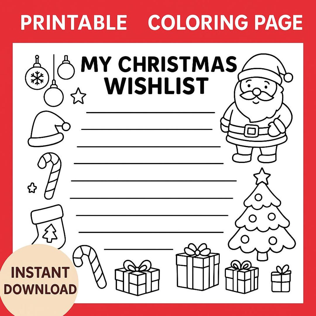 Christmas Wishlist Coloring Page | Kids Holiday Activity (instant ...