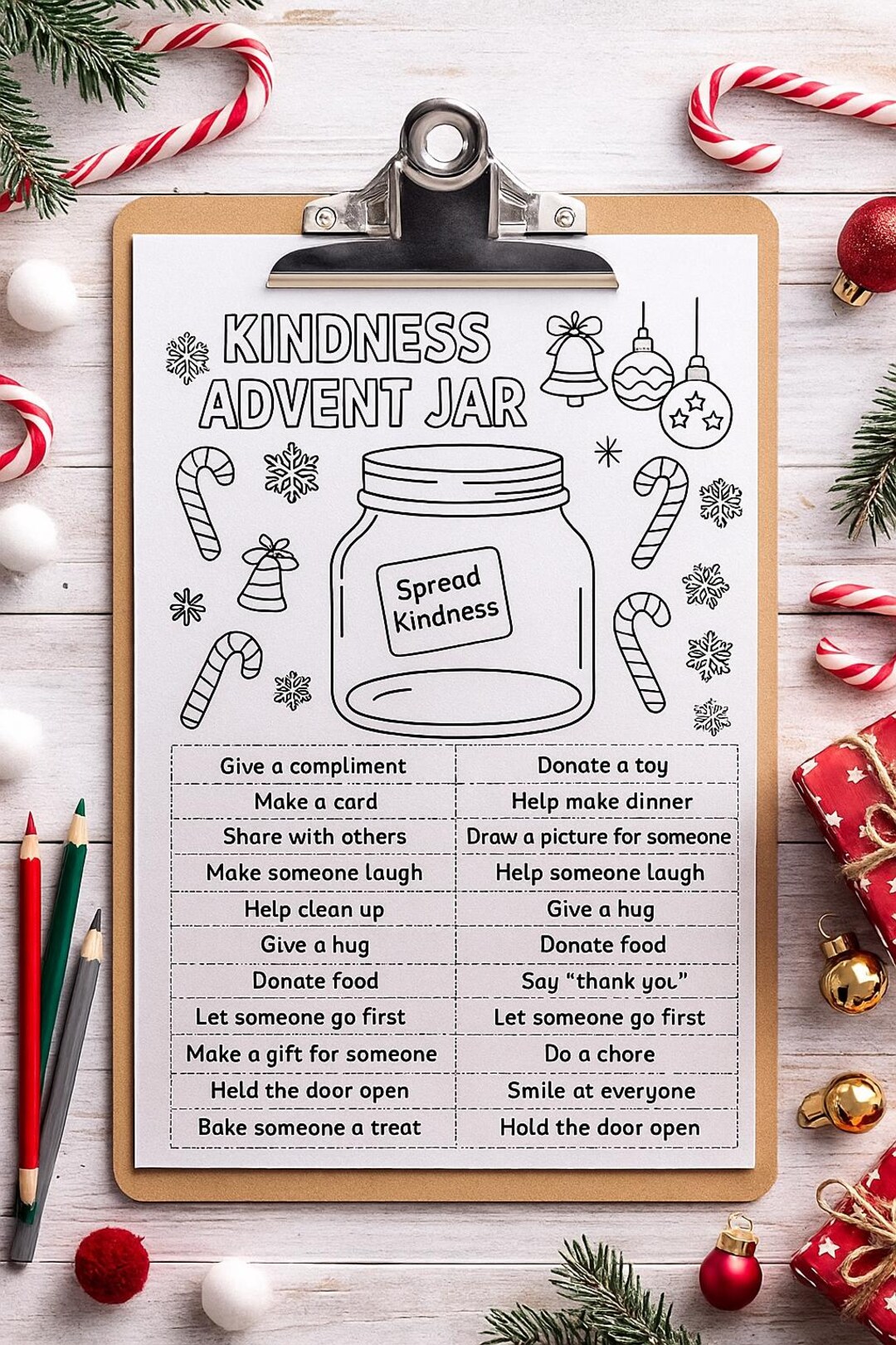 Kindness Advent Jar Printable | Kids Christmas Activity (instant ...