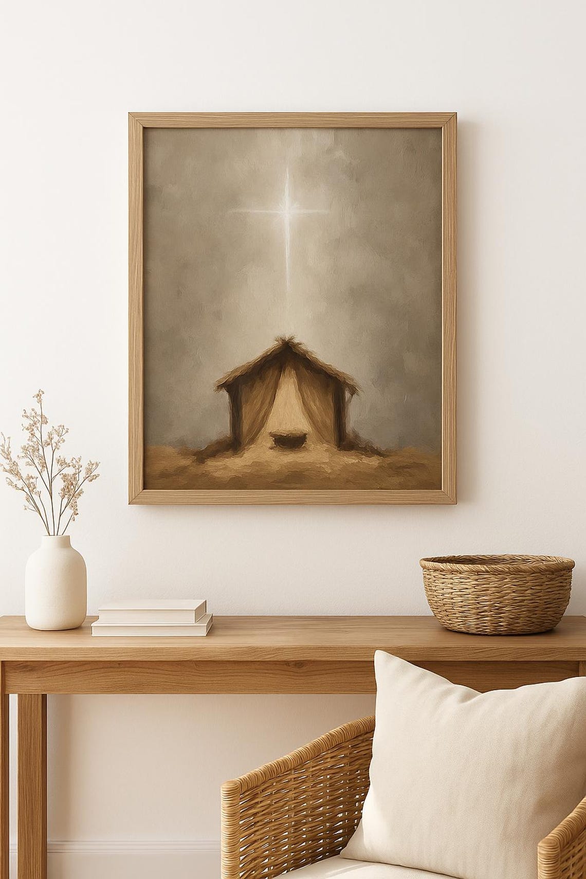 Nativity Wall Art Print – Christmas Manger Painting, Christian Home ...
