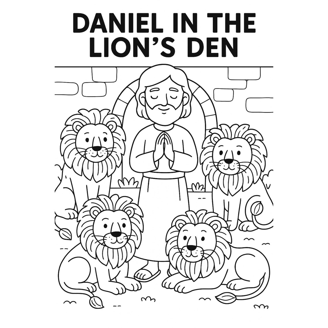Daniel in the Lions' Den Coloring Page: Christian Kids Bible Story (PDF ...