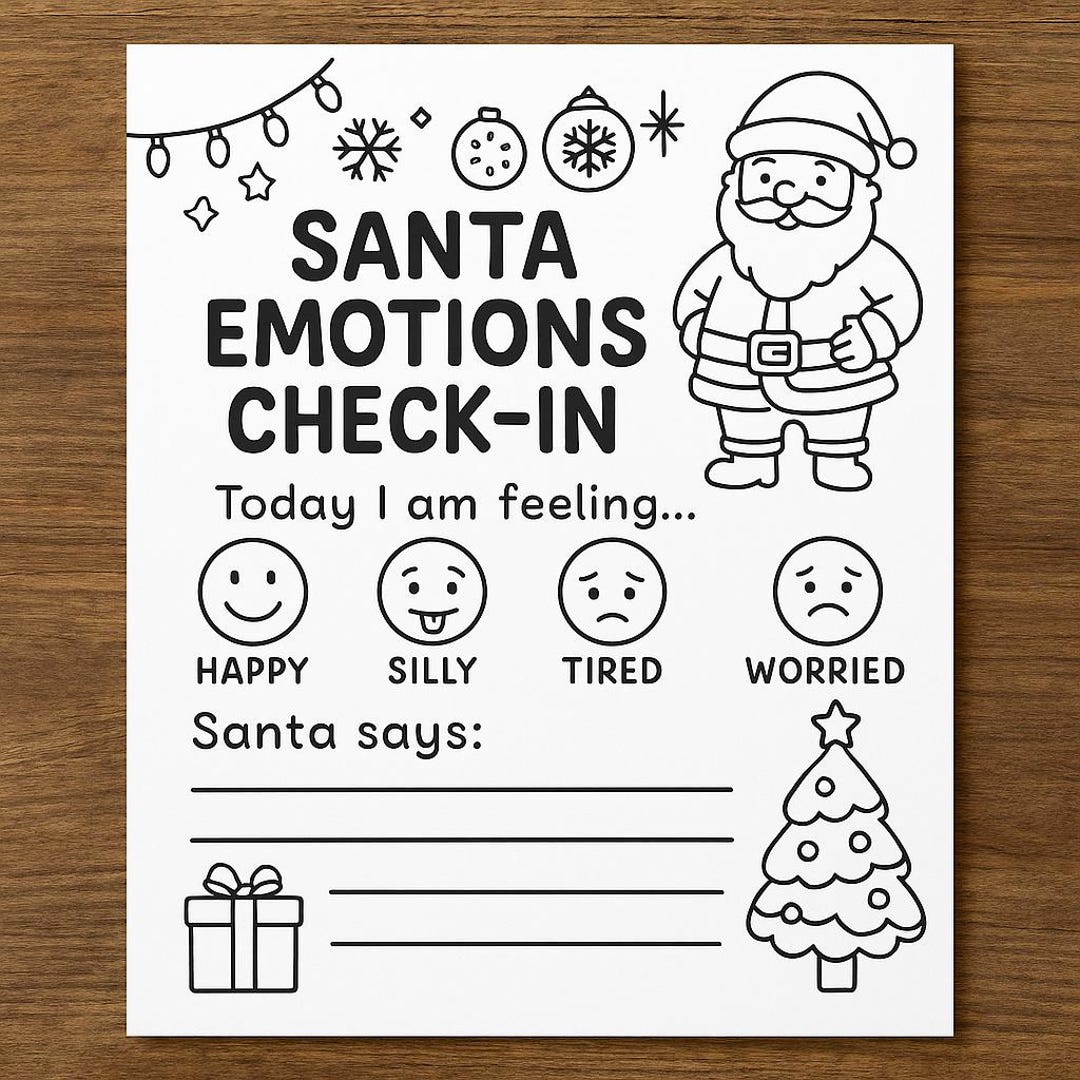 Santa Emotions Check-in Worksheet | Christmas Kids Activities (digital ...
