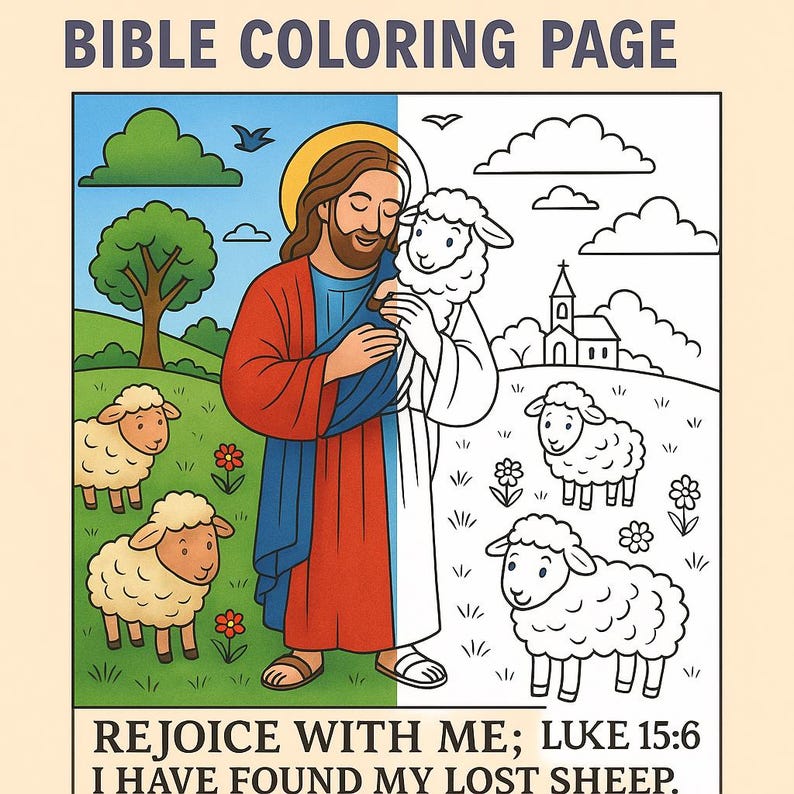 Jesus and the Lost Sheep Coloring Page: Christian Sunday School ...