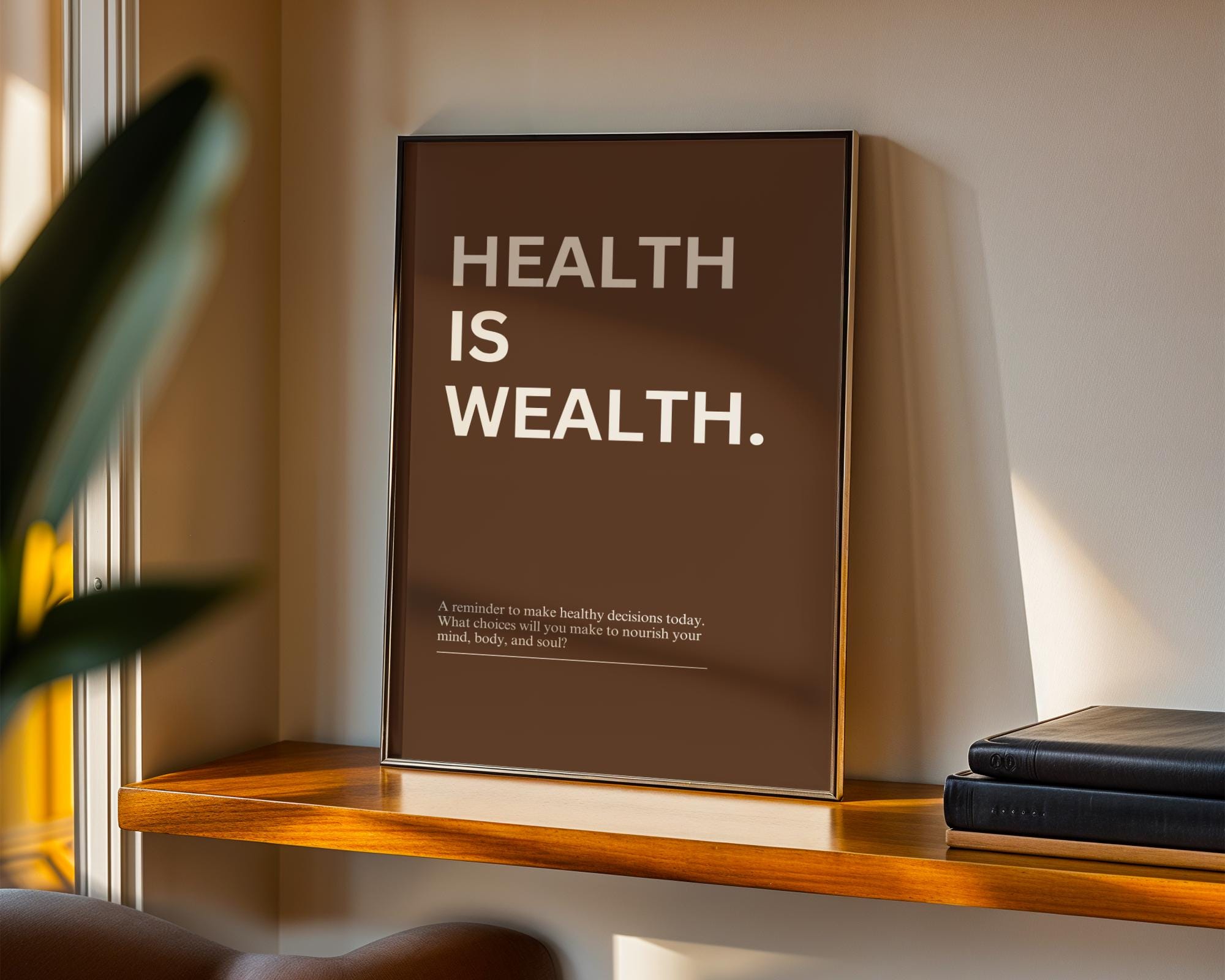 Health is Wealth Wall Art | Wellness Quote Printable | Brown Minimalist ...