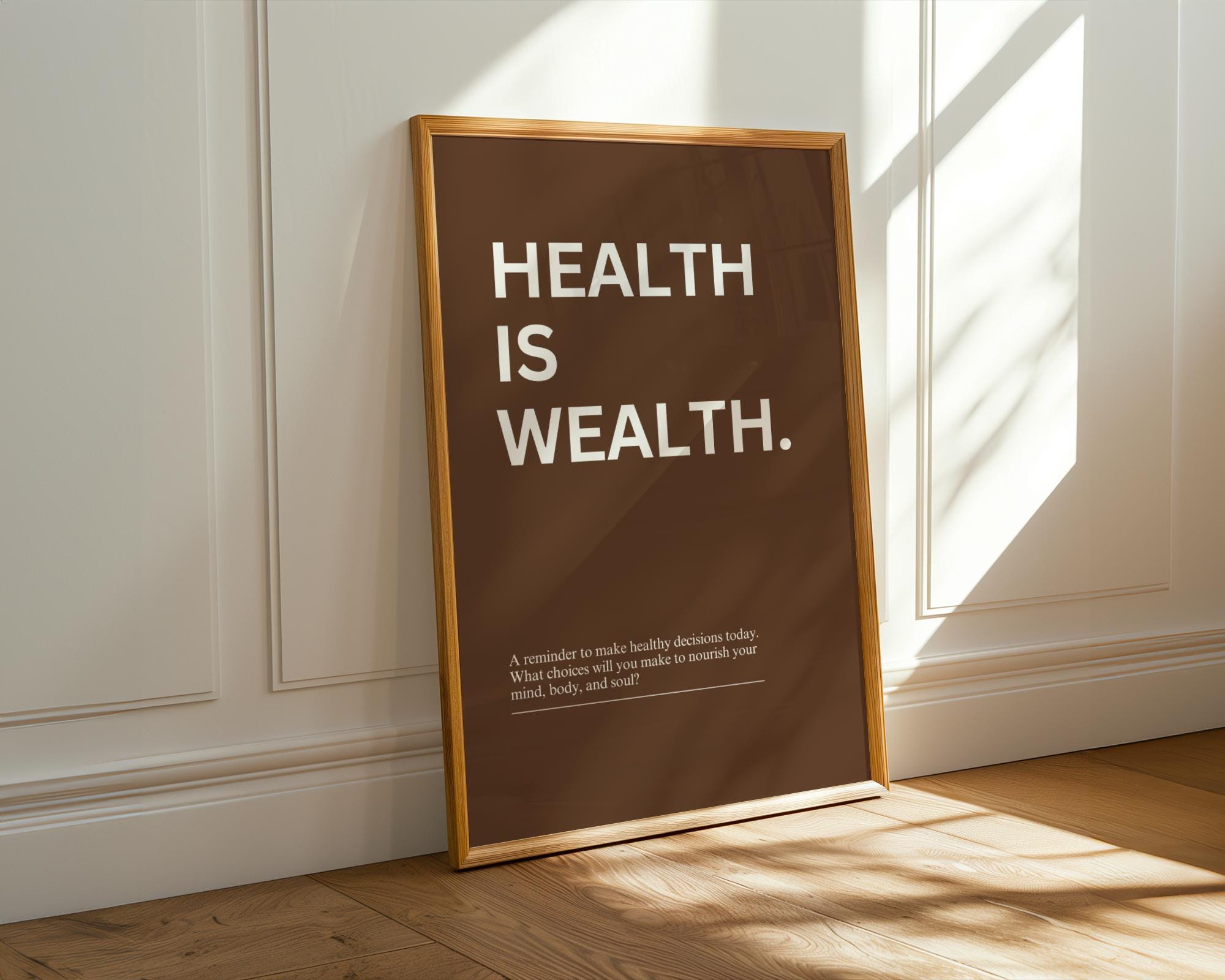 Health is Wealth Wall Art | Wellness Quote Printable | Brown Minimalist ...