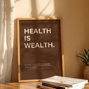 Health is Wealth Wall Art | Wellness Quote Printable | Brown Minimalist ...