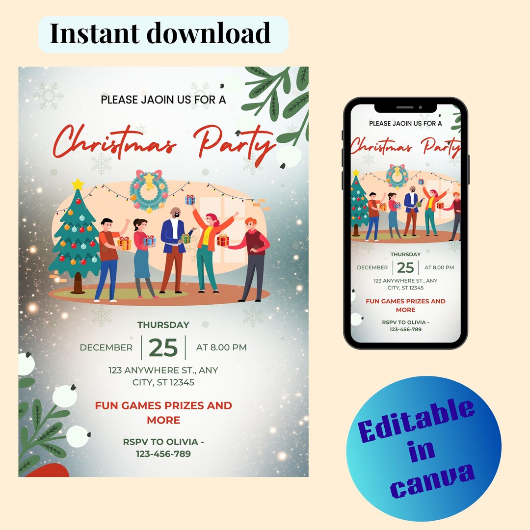 Personalized Christmas Party Invitation: Elegant Holiday Evite (digital ...
