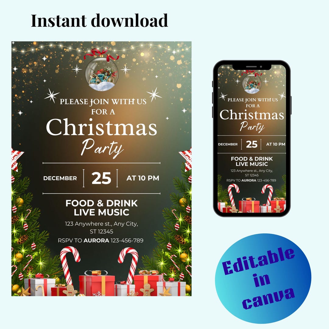 Personalized Christmas Party Invitation: Elegant Holiday Evite (digital ...