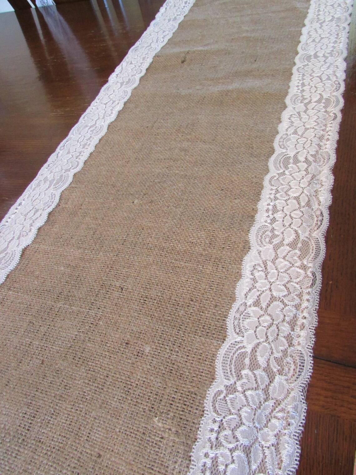 Burlap and Ivory Lace Table Runner - Etsy