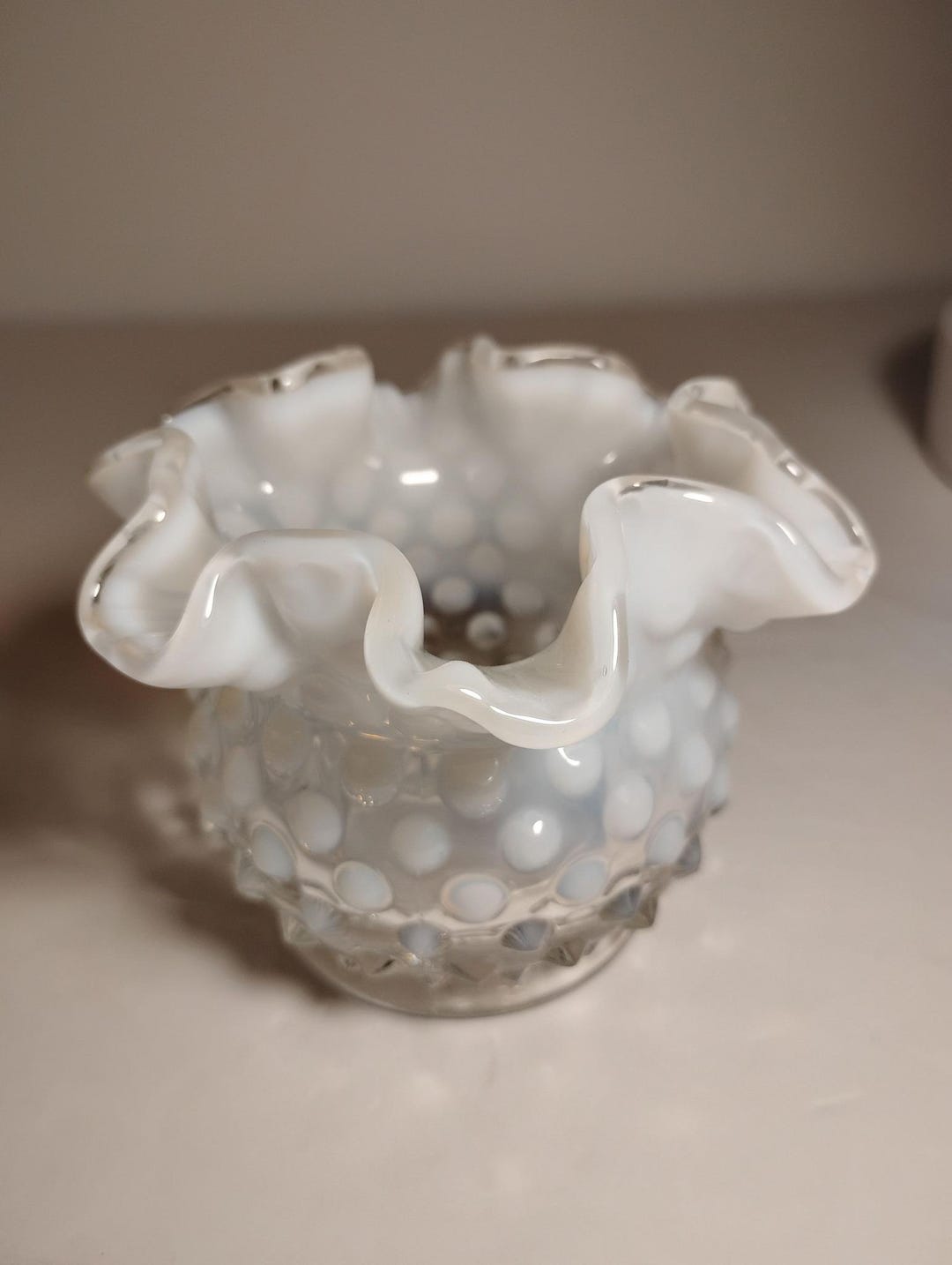 Vintage Fenton Opalescent Hobnail Ruffled Rimmed Vase - Etsy