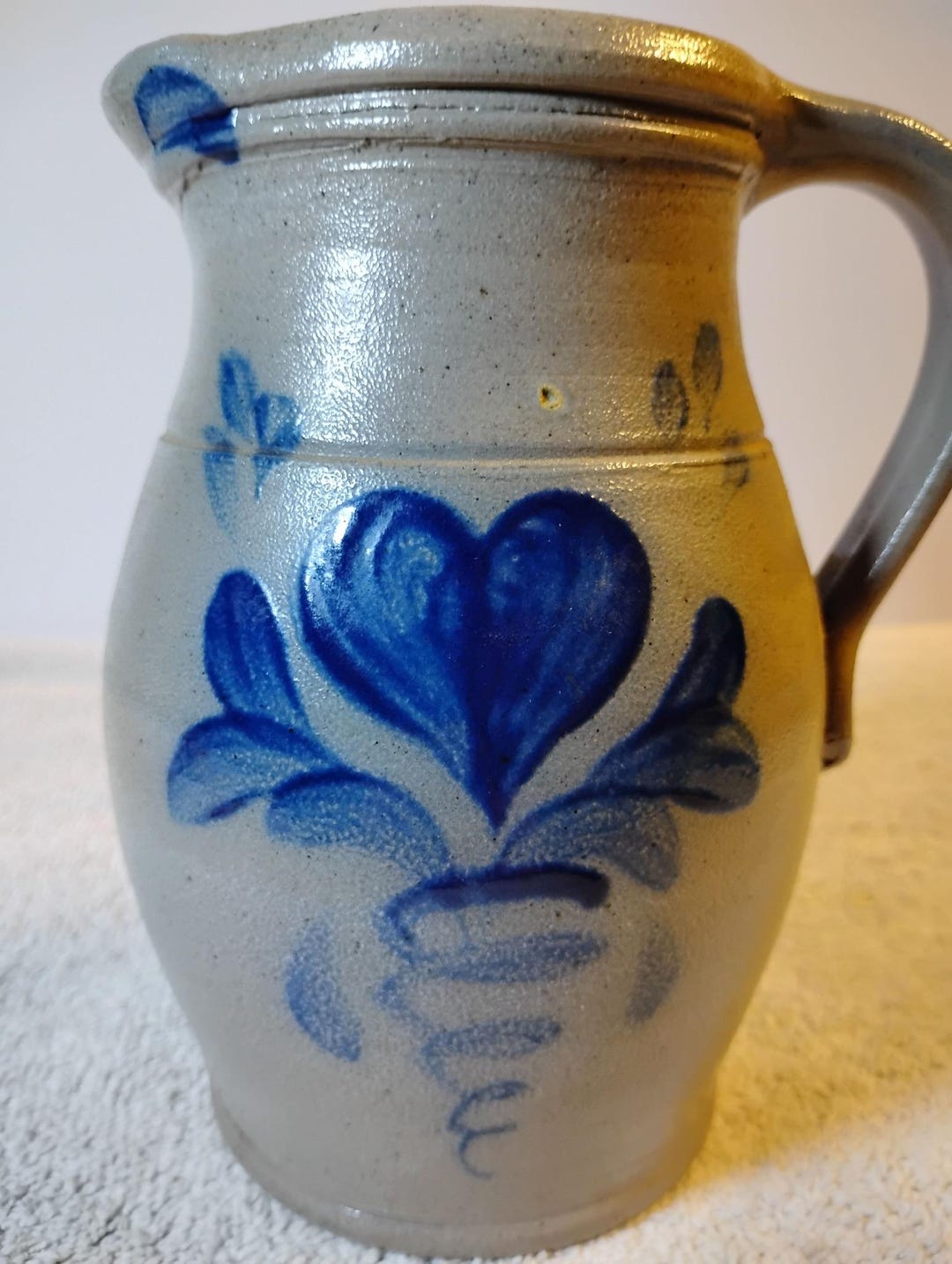 Rowe Pottery Works 7" Pitcher Salt Glaze Blue Heart Small Chip - Etsy