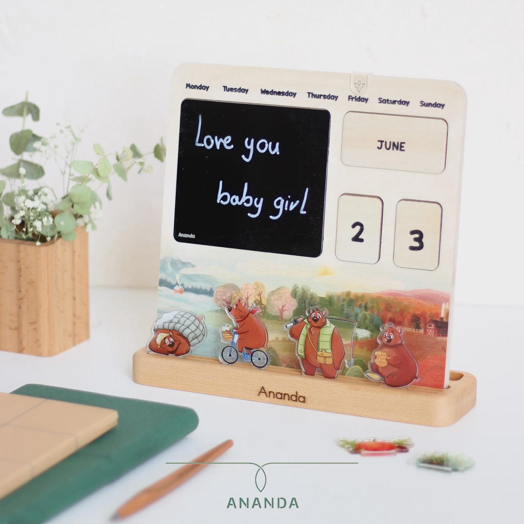 Wooden Perpetual Desk Calendar • Montessori Bear Theme - Etsy
