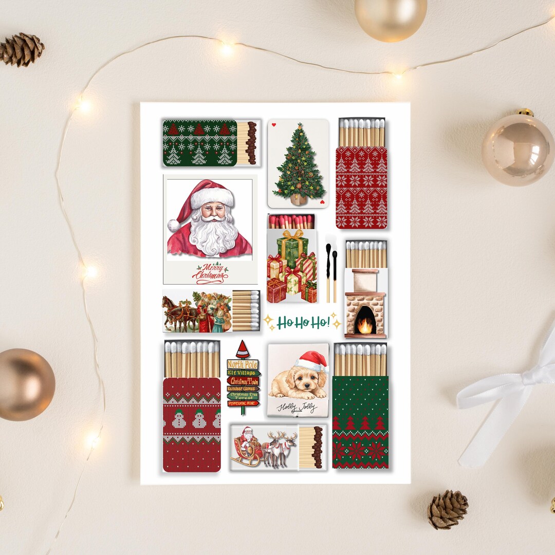 Vintage Christmas Matchbox Print | Retro Santa Wall Art | Cozy Holiday ...