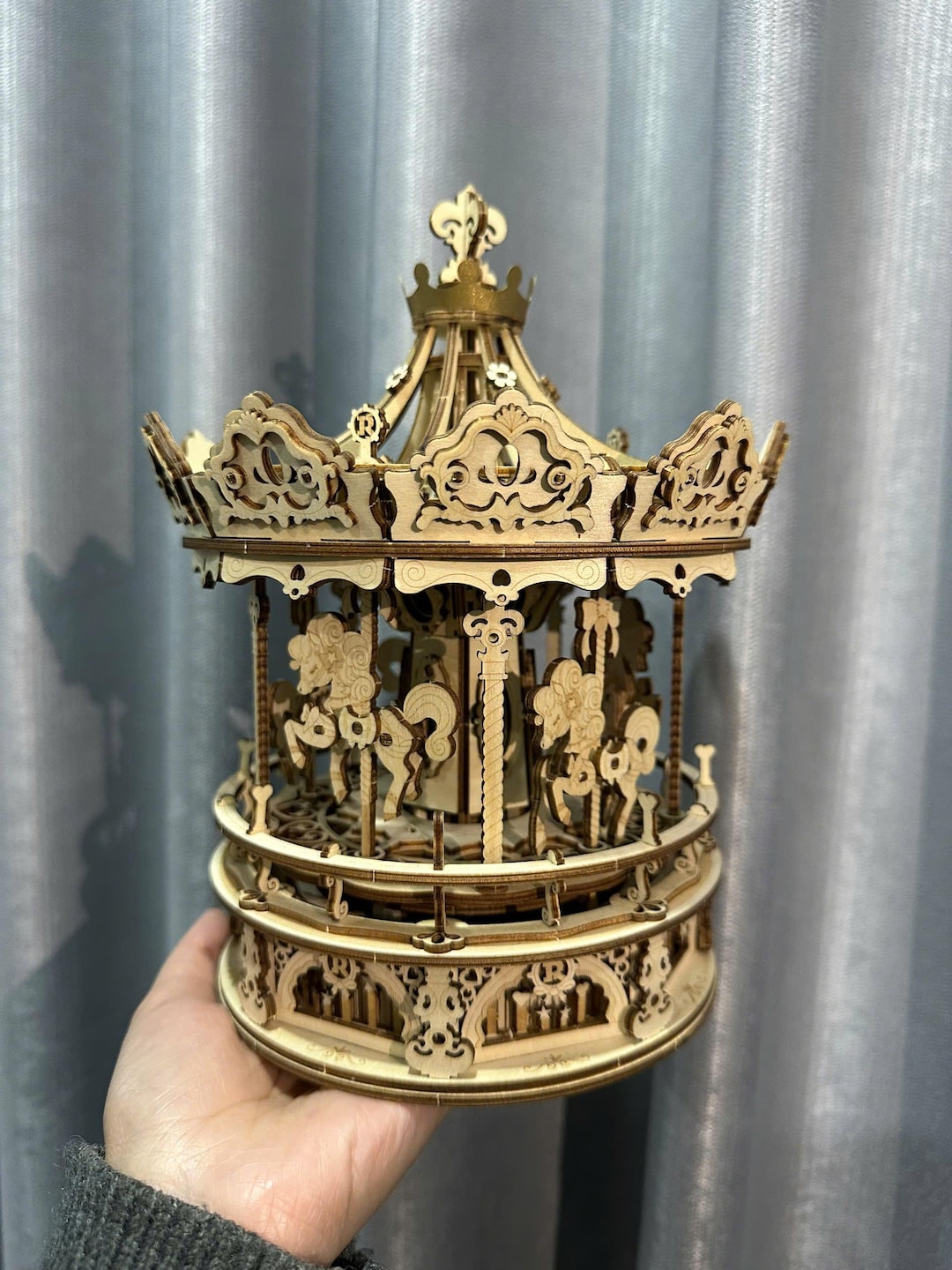 Robotime ROKR 3D Wooden Puzzle DIY Music Box - Romantic Carousel ...