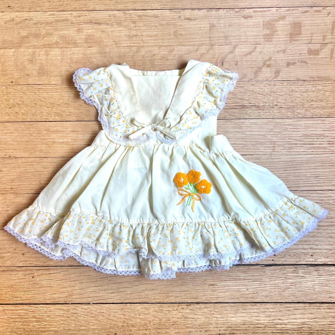 80s Yellow Baby Girl Dress With Orange Flowers - Etsy