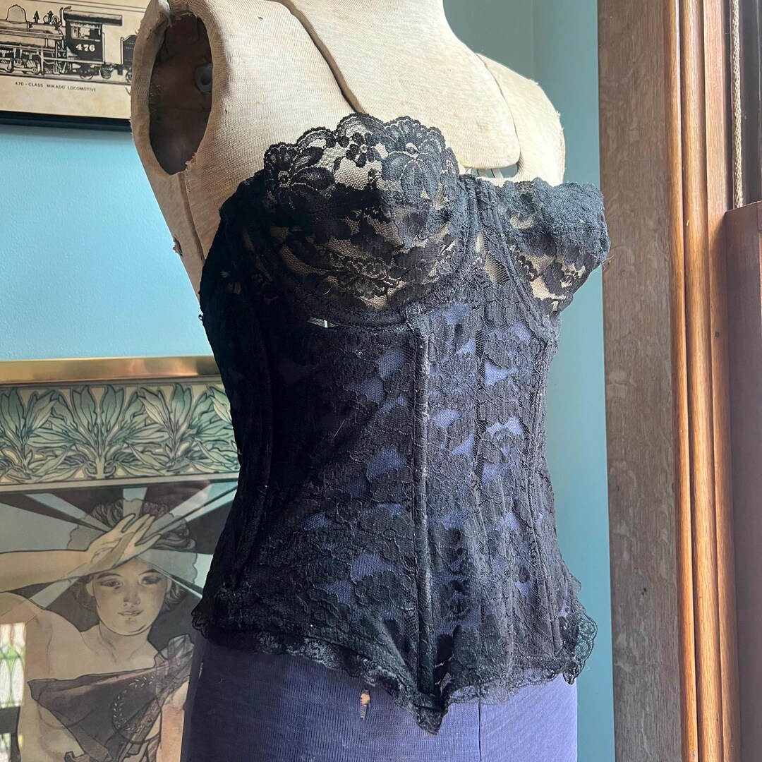 60s Black Lace Corset - Etsy