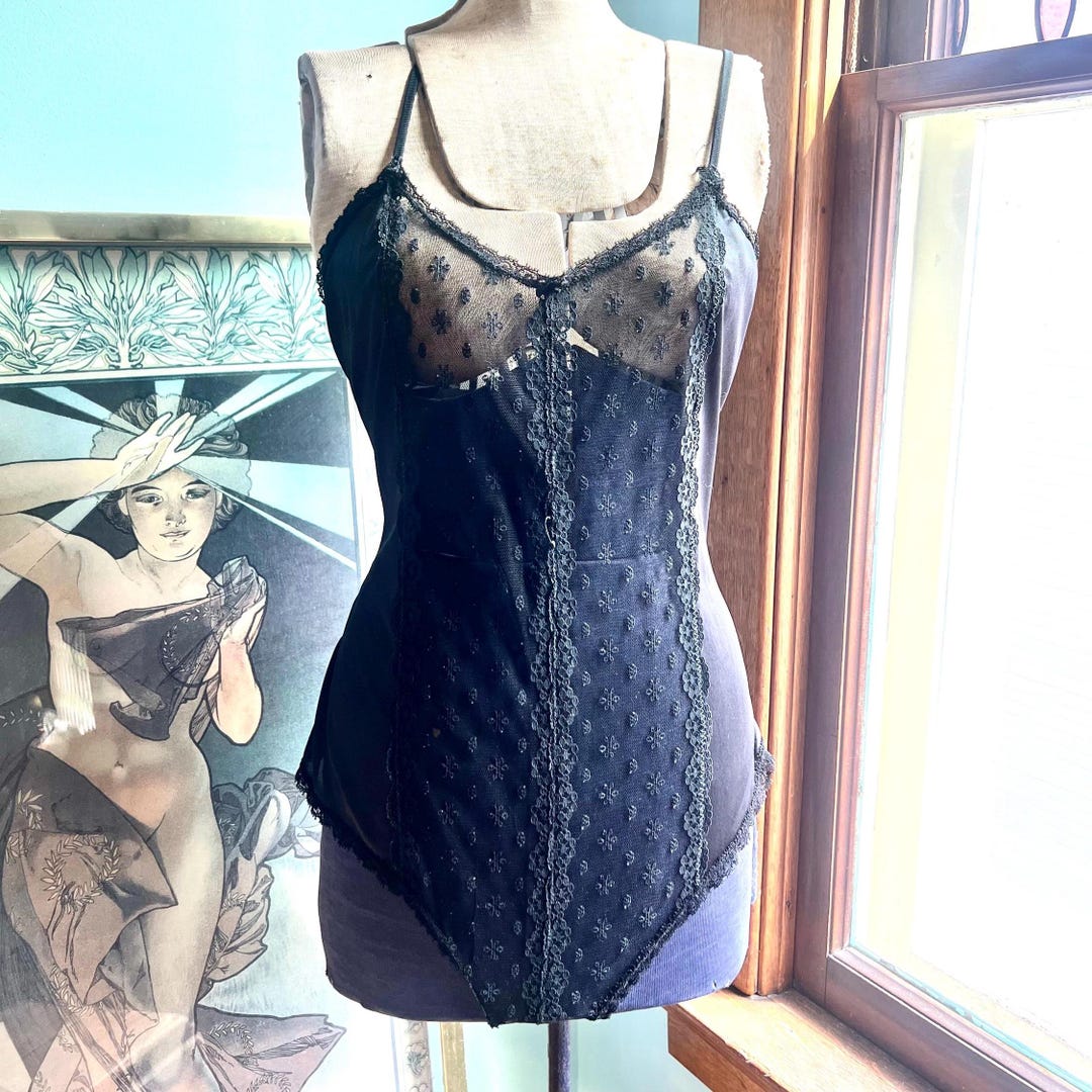 Black Sheer Lacy Vintage Bodysuit - Etsy