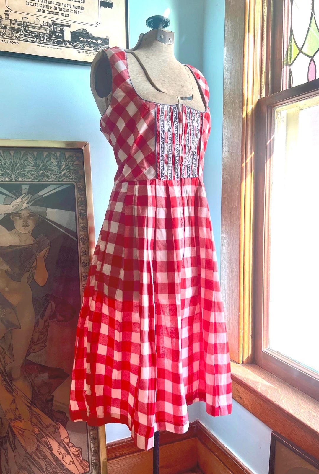 Vintage Red Gingham Pinafore Sun Dress - Etsy