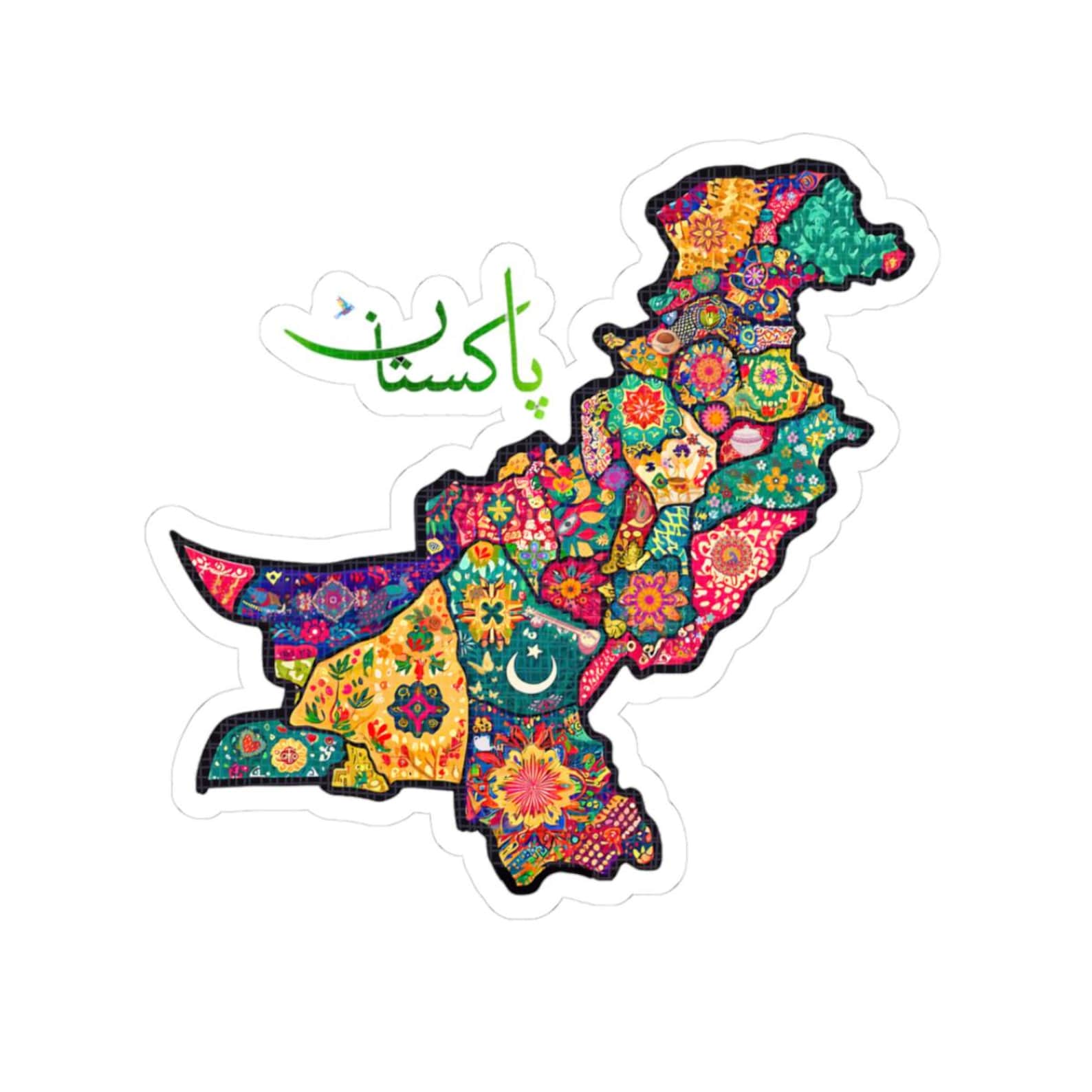 Vibrant Pakistan Map Kiss-cut Sticker, Colorful Decor, Travel Gifts ...