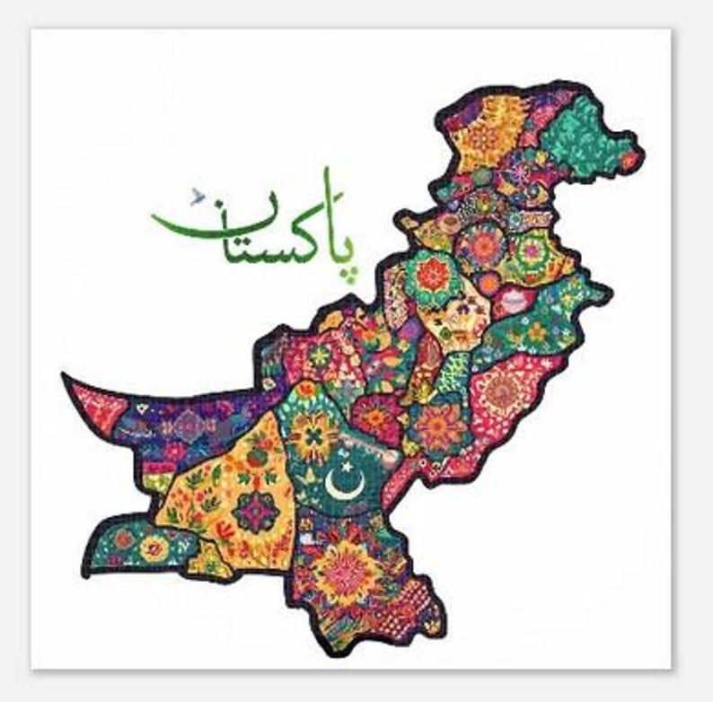 Classic Matte Paper Poster of Map of Pakistan in Truck Art Patches and ...