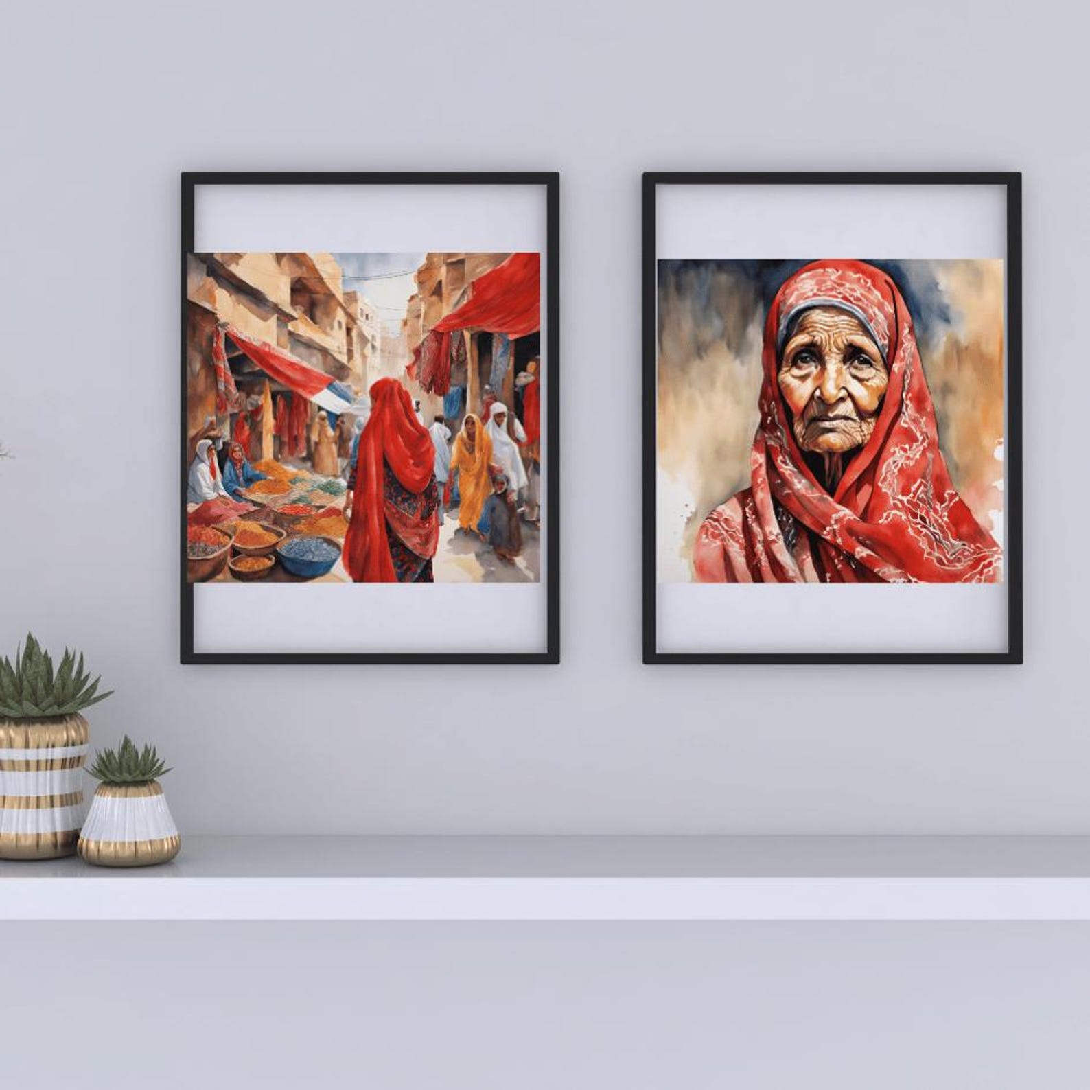 Elderly Woman Portrait, Red Chadar, Pakistan Folk Art- Digital Print ...