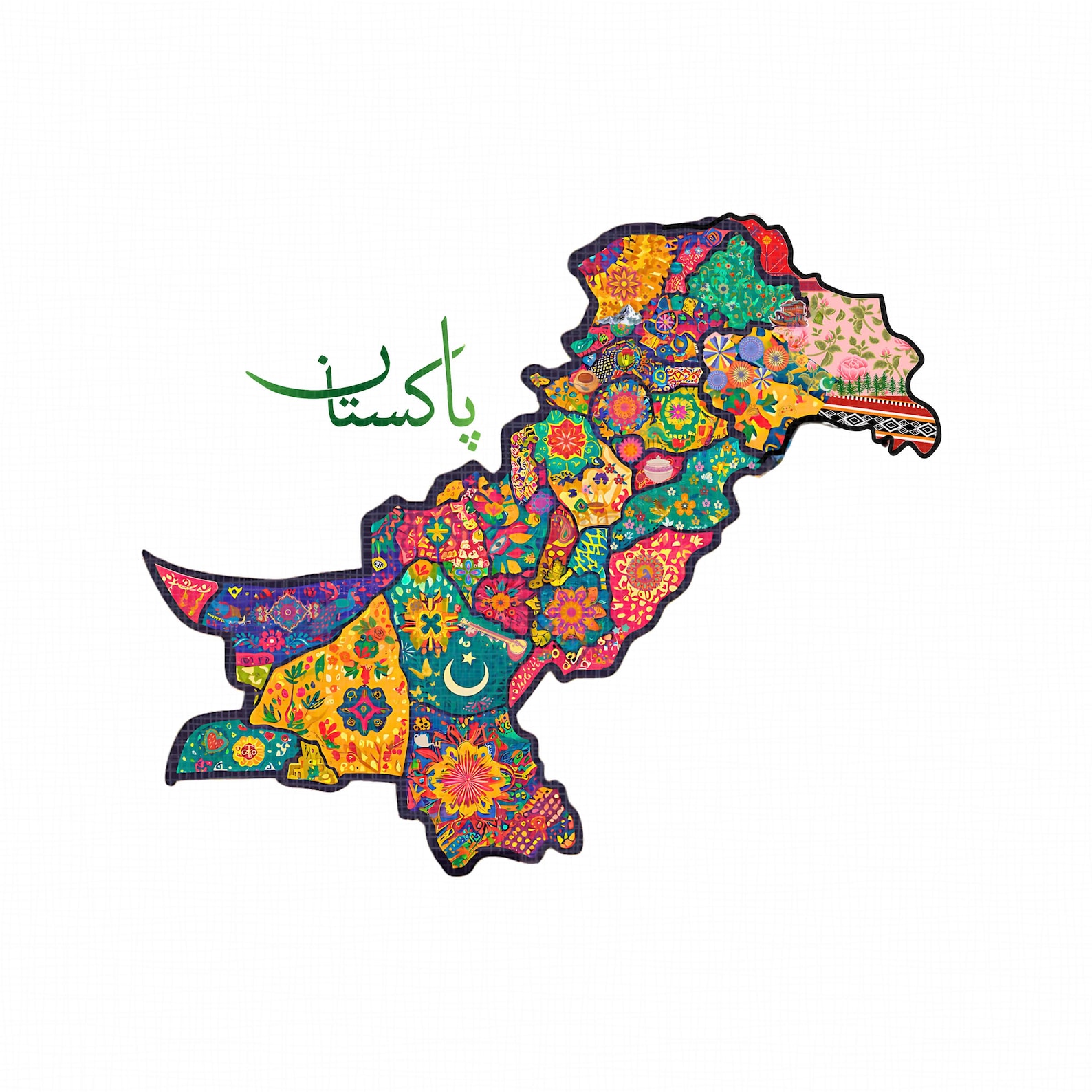 Pakistan Map Art Print: Truck Art Design - Azad & Jammu Kashmir Version ...