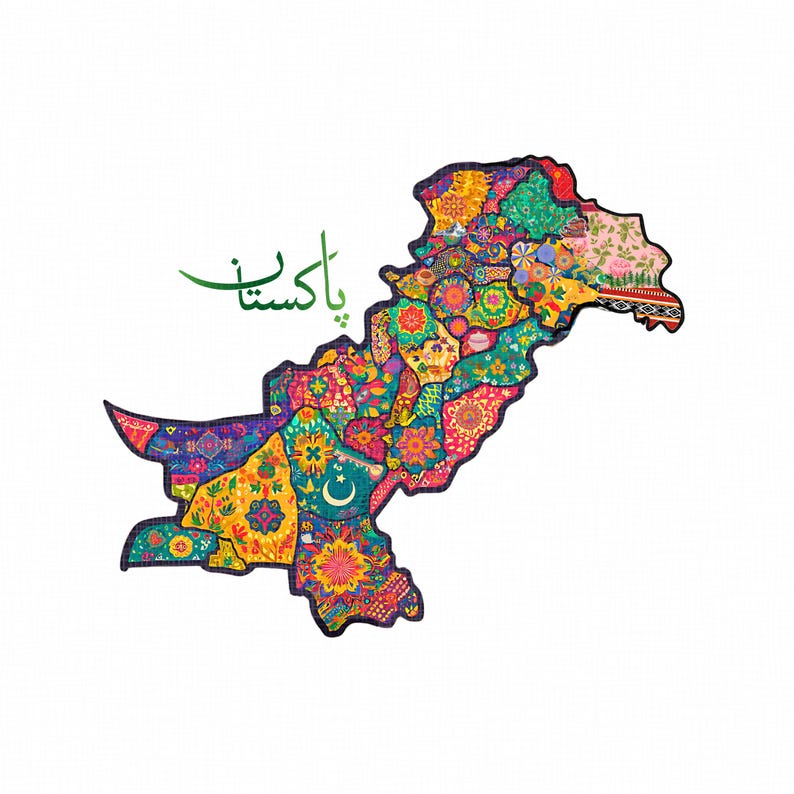 Pakistan Map Art Print: Truck Art Design - Azad & Jammu Kashmir Version ...