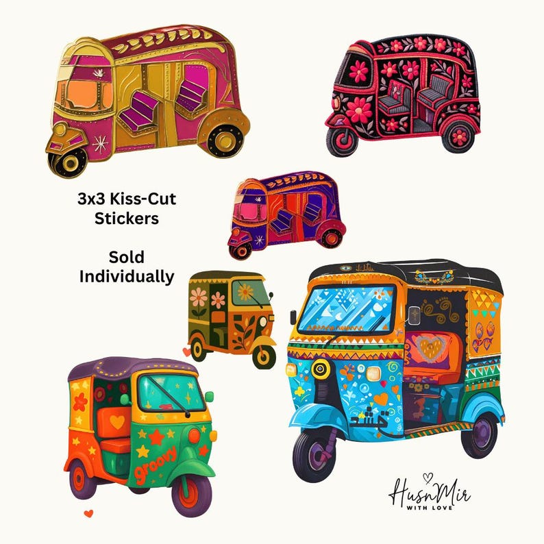 Pakistan Truck Art Sticker: Desi Tuk Tuk, Vibrant Rickshaw Decal (3x3 ...