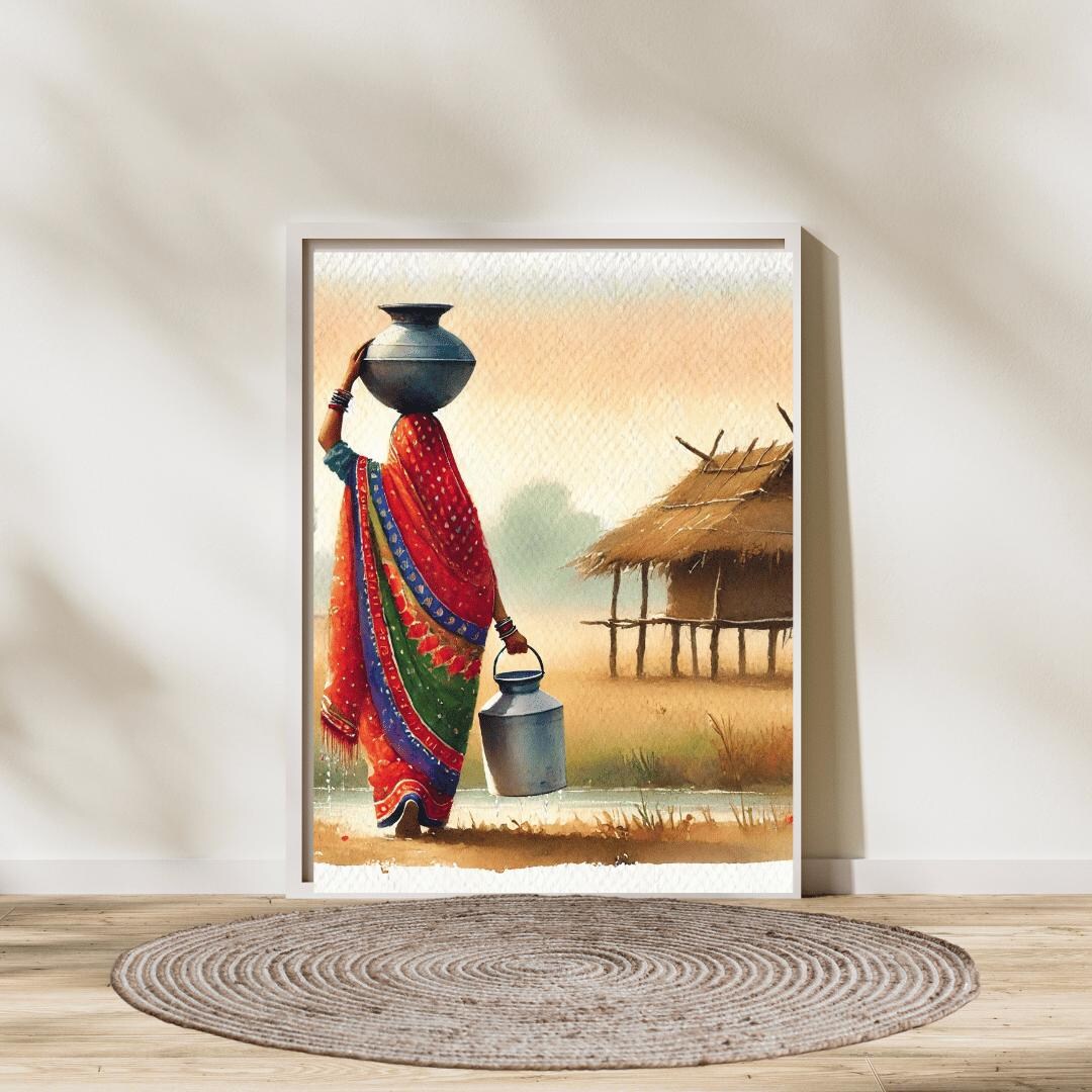 South Asian Village Art- Watercolor Digital Painting Print, Pakistan ...