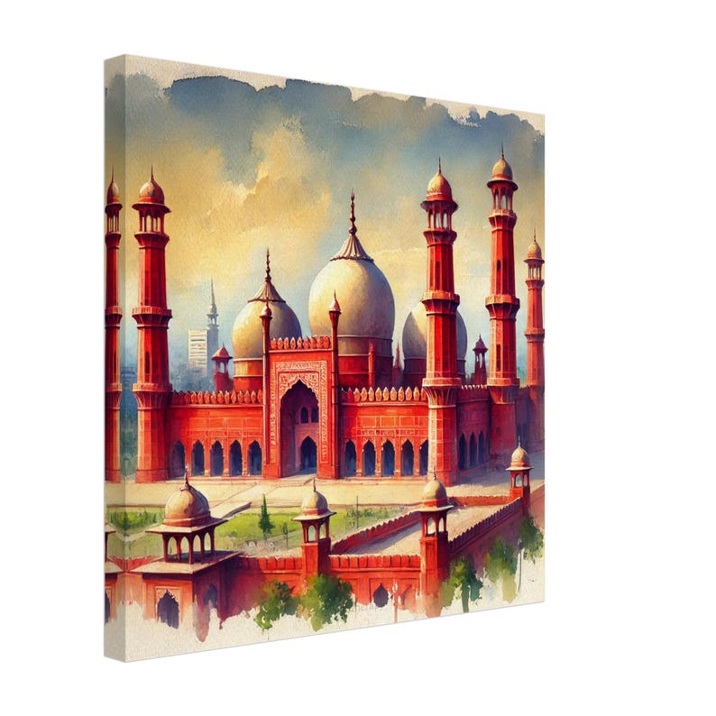 Canvas, Pakistan Art, Mughal Architect, Badshahi Mosque, Lahore ...