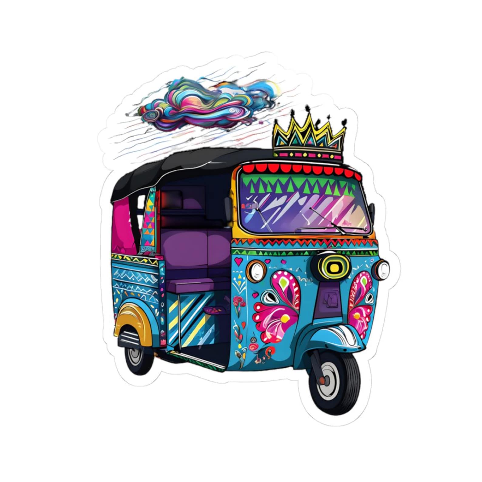 Vibrant Pakistani Auto Rickshaw Kiss Cut Sticker, Tuk Tuk Design ...