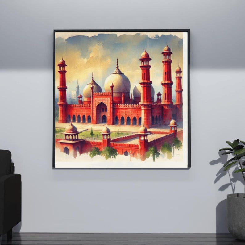Badshahi Masjid Digital Watercolor Print, Pakistan Wall Art, Digital ...