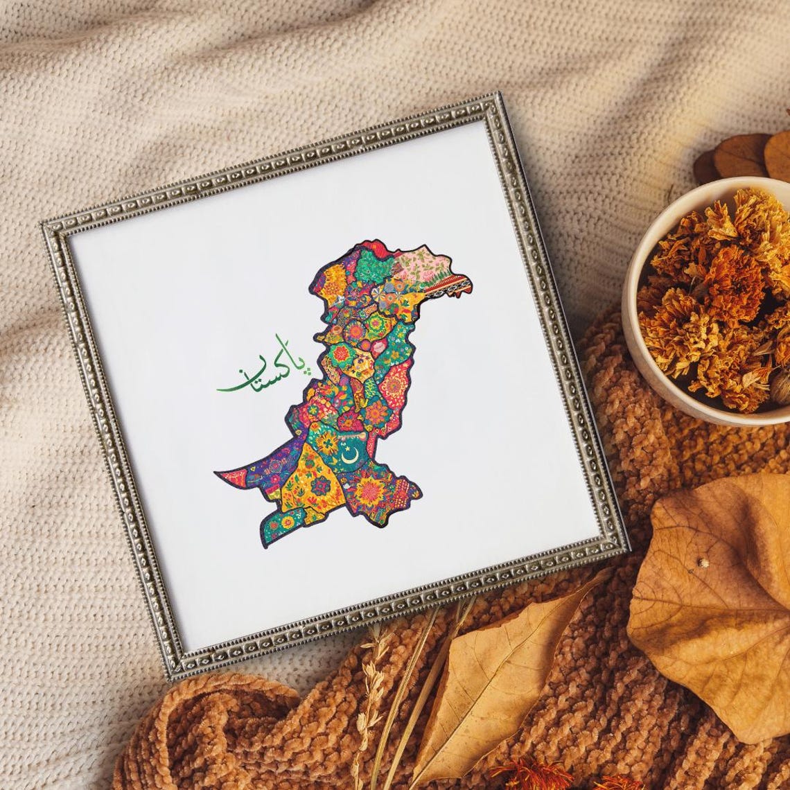 Pakistan Map Art Print: Truck Art Design - Azad & Jammu Kashmir Version ...
