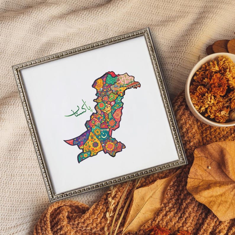 Pakistan Map Art Print: Truck Art Design - Azad & Jammu Kashmir Version ...