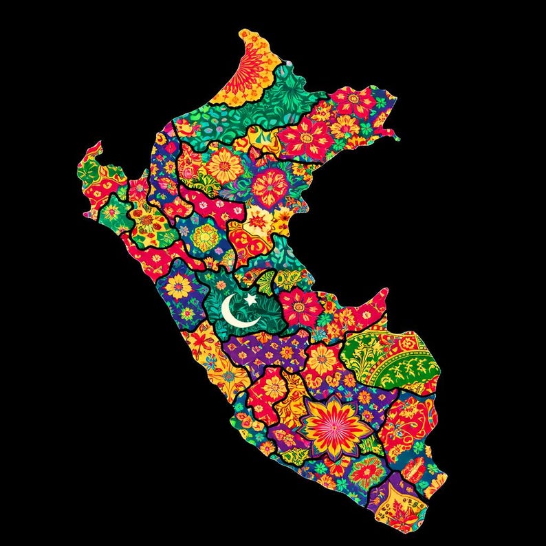 Peru Map Art Print | Pakistani Truck Art, Colorful Folk Design (digital ...