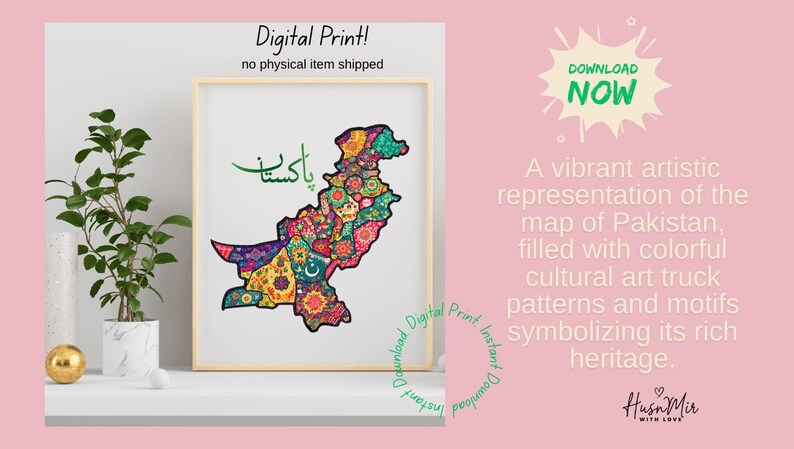 Pakistan Map Art Print: Vibrant Truck Art Pattern (digital Download ...