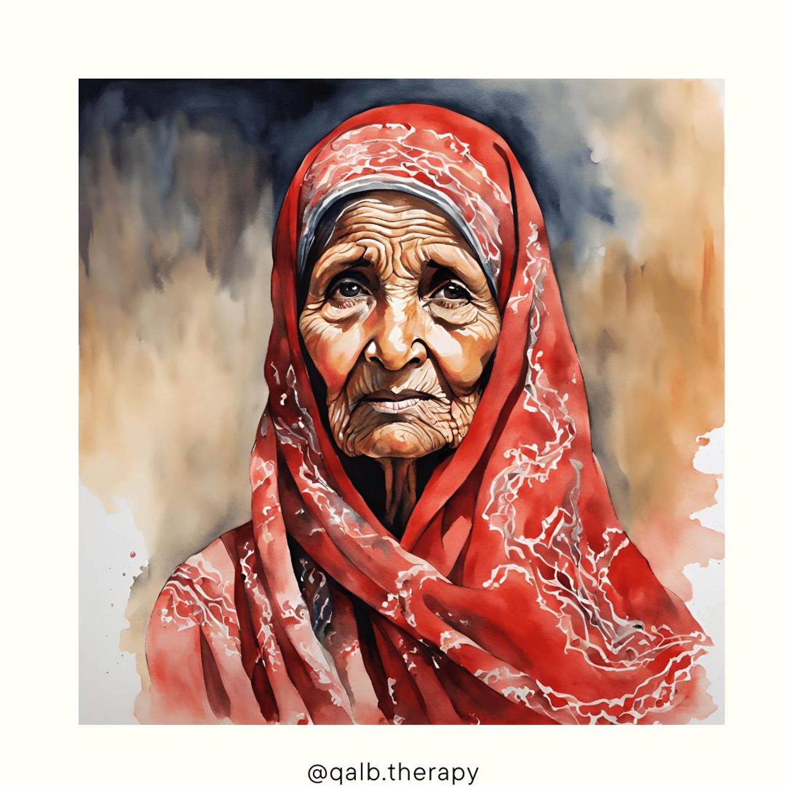 Elderly Woman Portrait, Red Chadar, Pakistan Folk Art- Digital Print ...