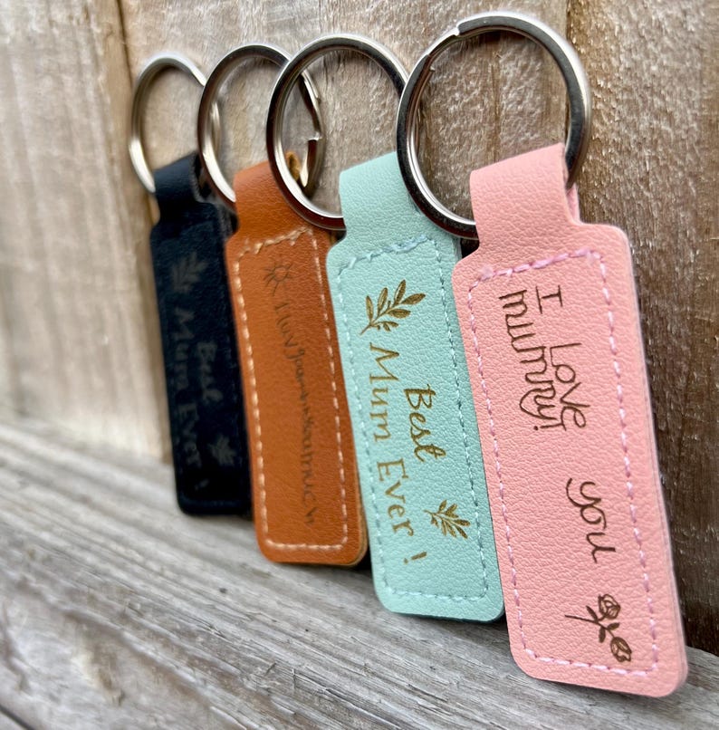 Personalized Handwriting Leather Keychain, Engraved Kids’ Drawing or ...